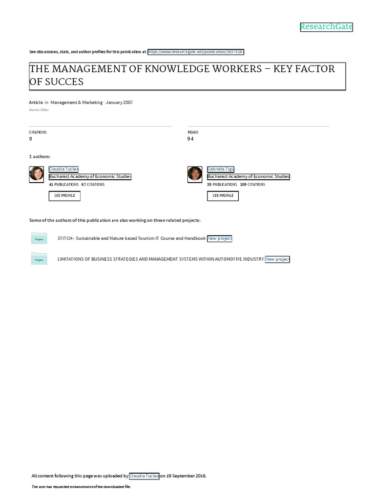 The Management of Knowledge Workers - Key Factor of Succes | PDF ...