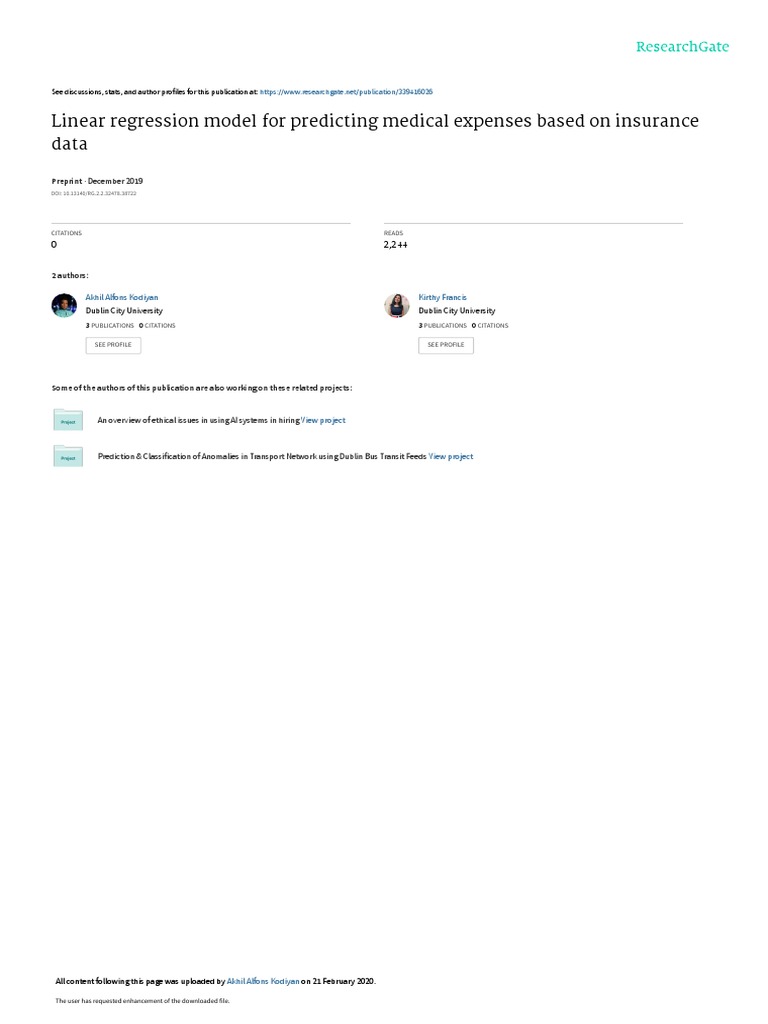 Linear Regression Model For Predicting Medical Expenses Based On ...