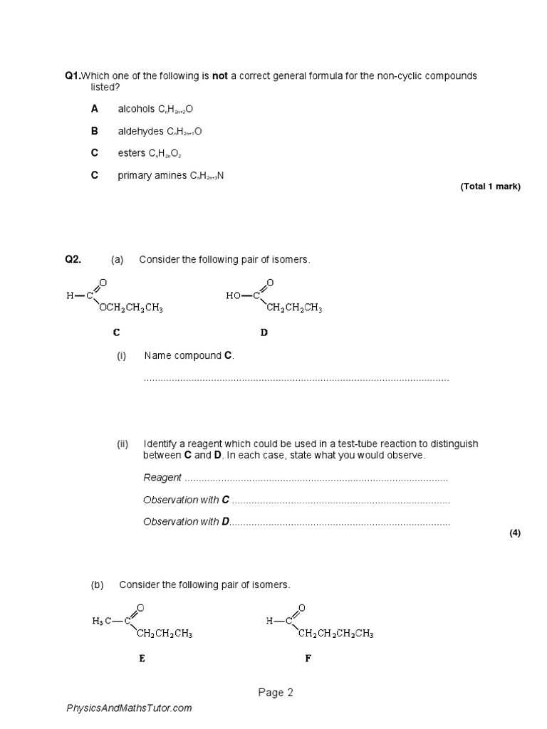 Chemistry Exam Practice | PDF | Ester | Sodium Hydroxide