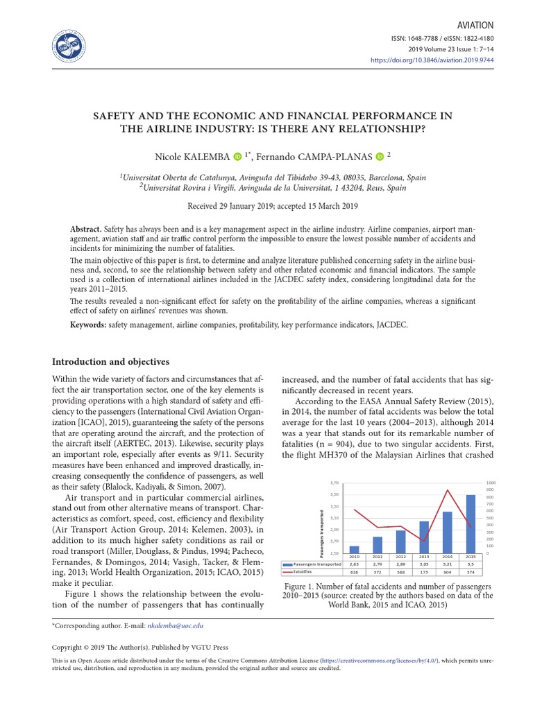 Safety and The Economic and Financial Performance in | PDF | Airlines ...