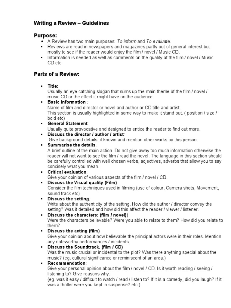 Writing A Review - Guidelines Purpose | PDF