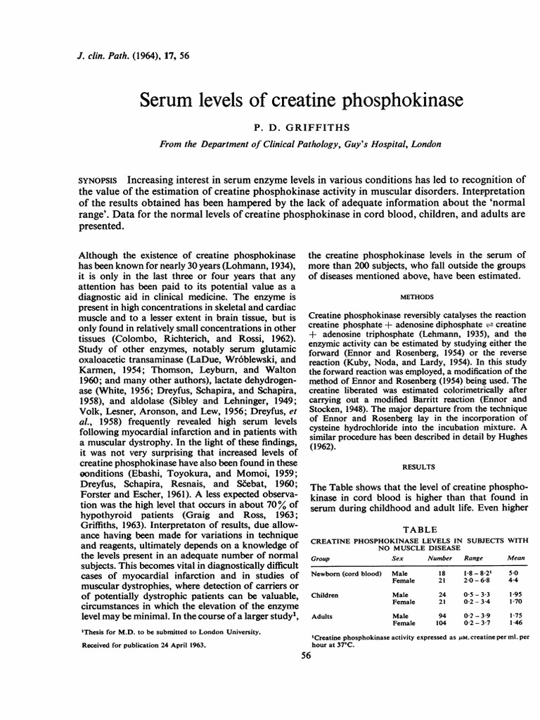 Serum: Levels of Creatine Phosphokinase | PDF | Diseases And Disorders ...