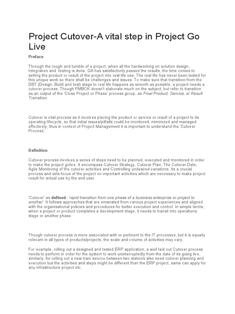 Project Cutover | PDF | Project Management | Value Added Tax