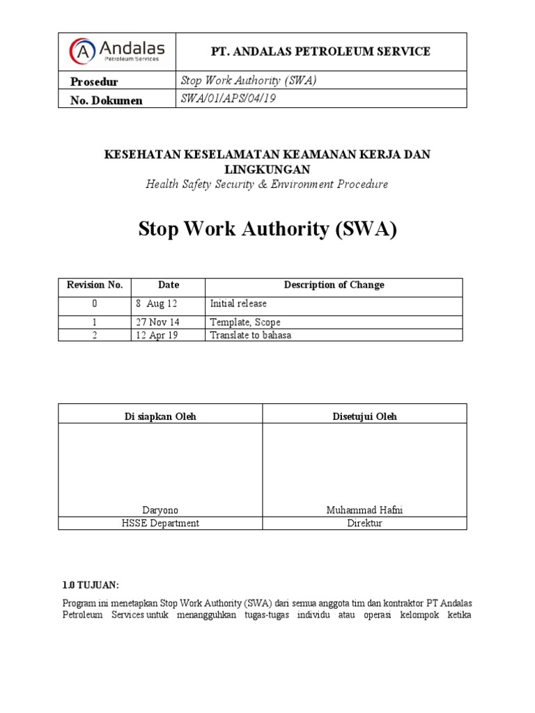 Procedure-Stop Work Authority APS | PDF
