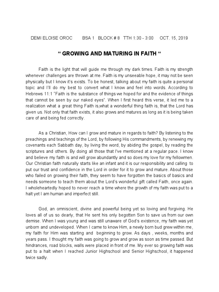 Growing and Maturing in Faith | PDF | Faith | God
