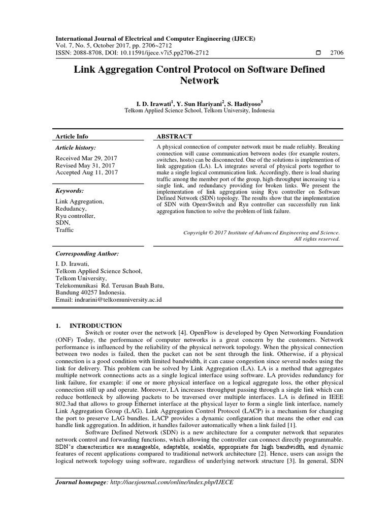 Link Aggregation Control Protocol On Software Defined Network Pdf