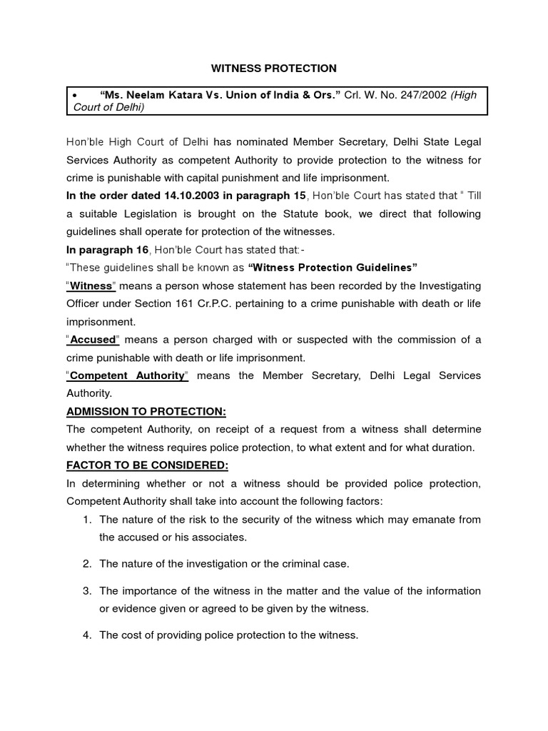 Court of Delhi) : Witness Protection "Ms. Neelam Katara vs. Union of ...