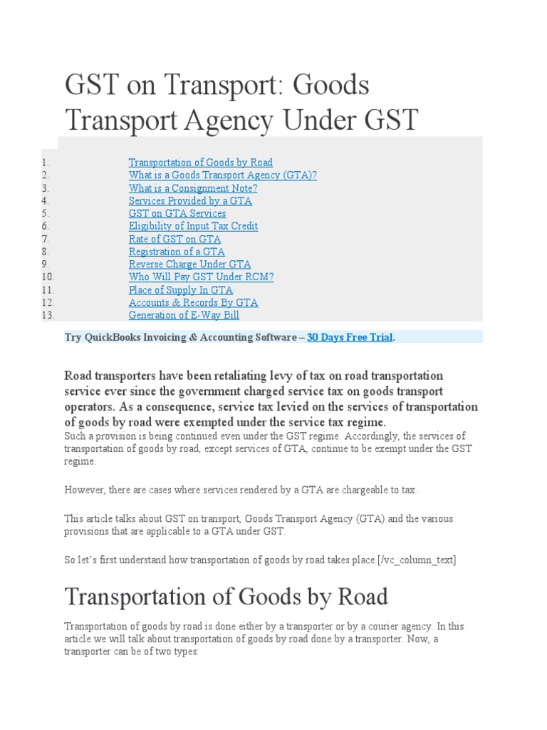 GST On Transport | PDF | Value Added Tax | Taxes