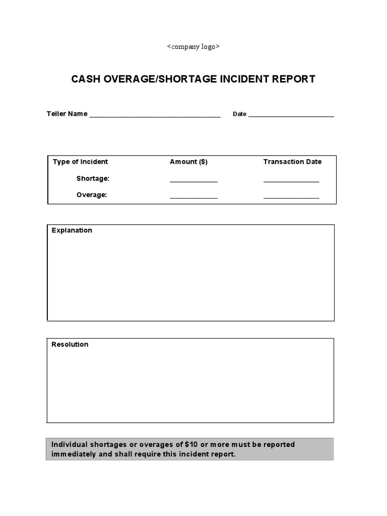 Cash Overage/shortage Incident Report | PDF | Finance & Money Management