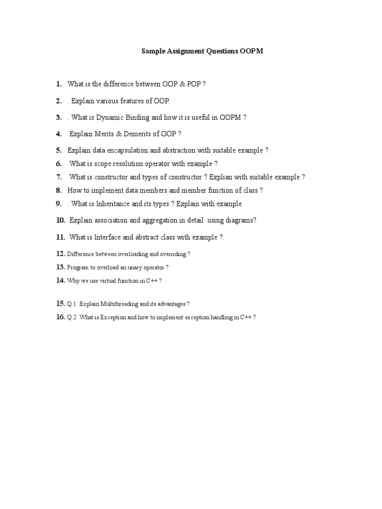 Sample Assignment Questions - OOPM | PDF