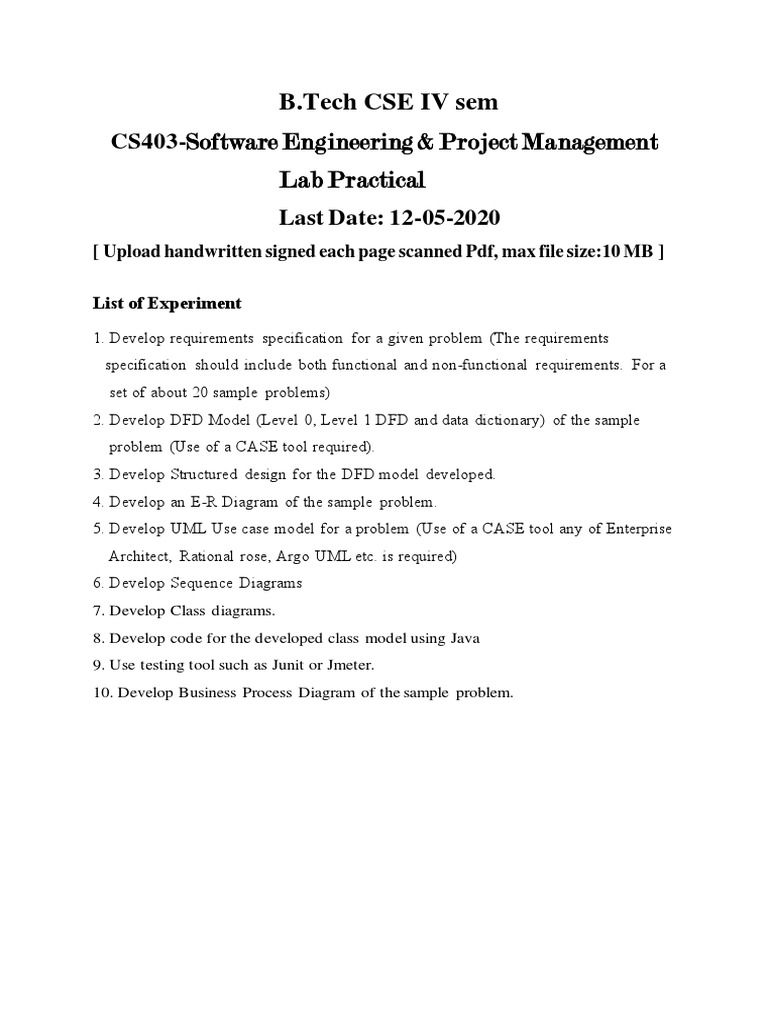 Software Engineering & Project Management Lab Practical: B.Tech CSE IV ...