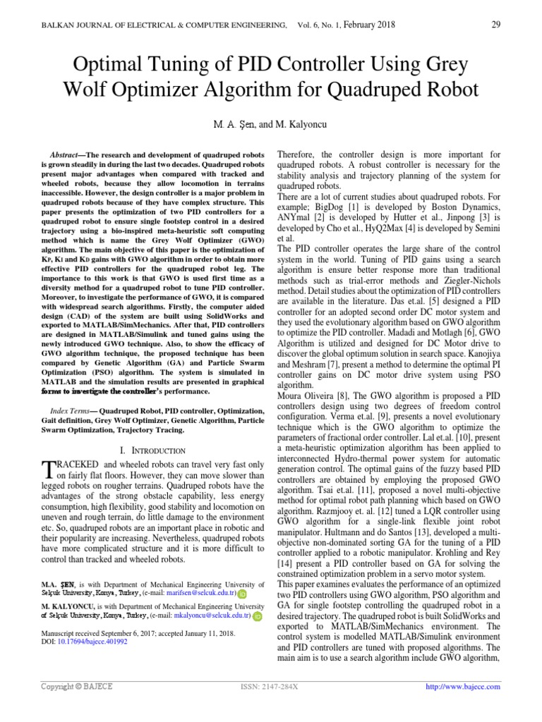 Optimal Tuning of PID Controller Using Grey Wolf Optimizer Algorithm For Quadruped Robot | PDF ...
