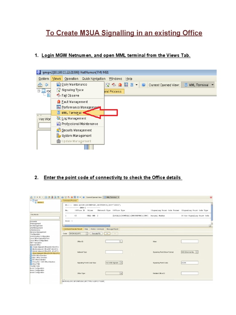 To Create M3UA Signalling in An Existing Office: 1. Login MGW Netnumen ...