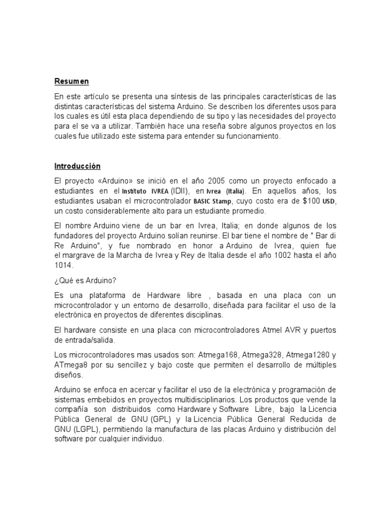 Estado Del Arte Arduino | PDF | Arduino | Equipo de oficina