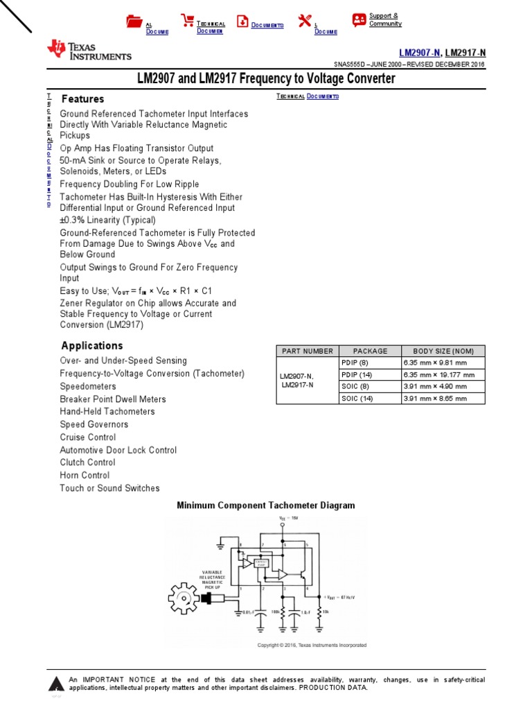 LM2907 and LM2917 Frequency To Voltage Converter: Features | PDF ...