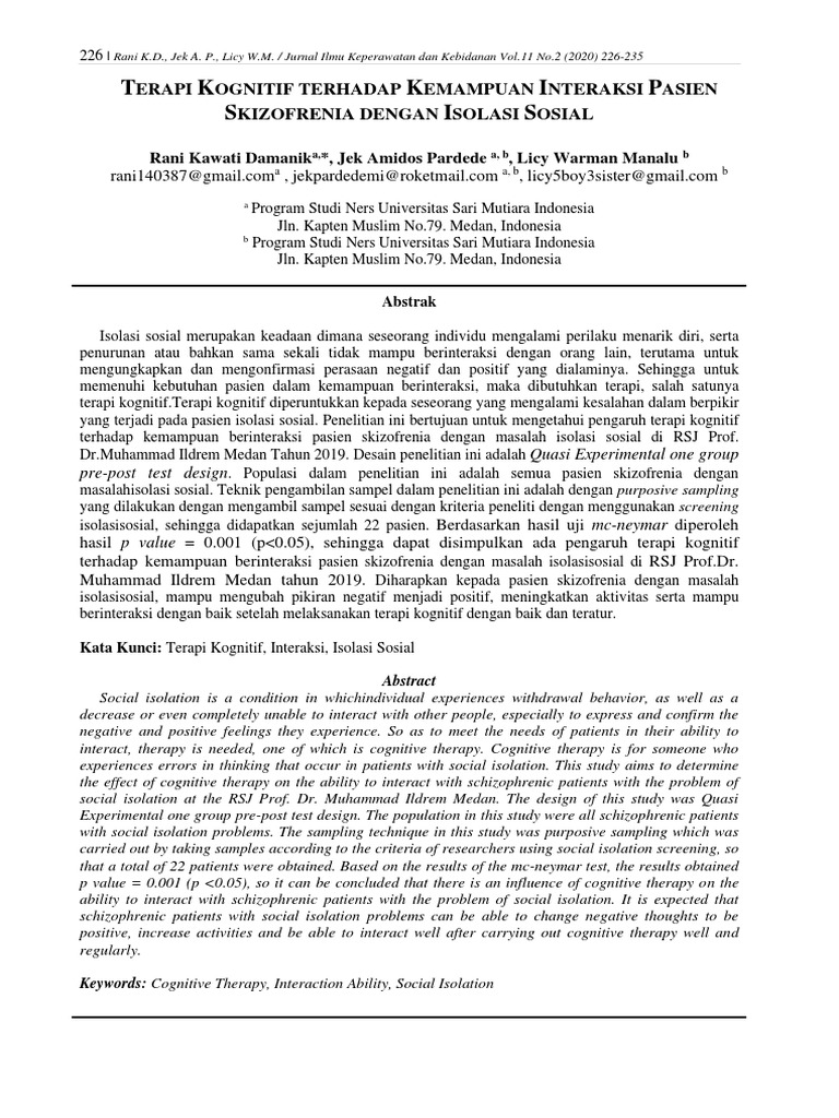 Terapi Kognitif untuk Isolasi Sosial Skizofrenia | PDF