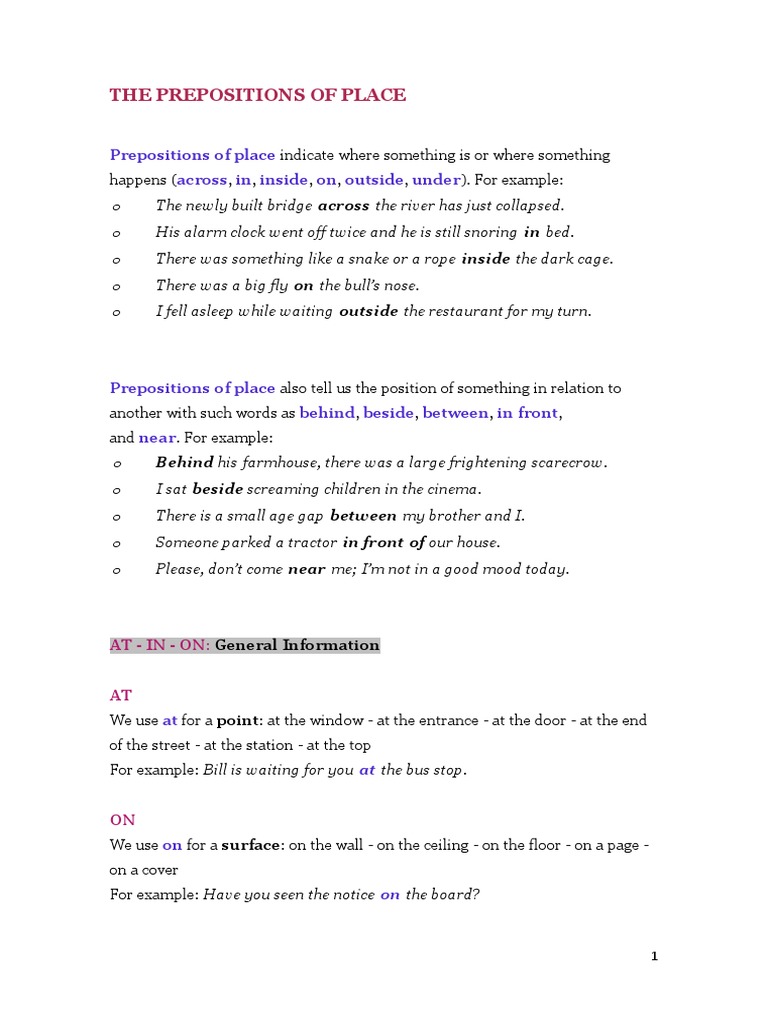 The Prepositions of Place | PDF | Transport