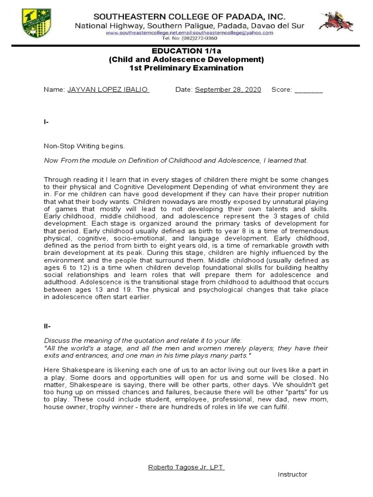 Educ 1 Exam 1st-2nd | PDF | Teachers | Childhood