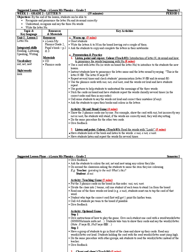 iLMP - Grade 2 - Unit 1 - Lesson 1 - Period 1 | PDF | Phonics | Lesson Plan