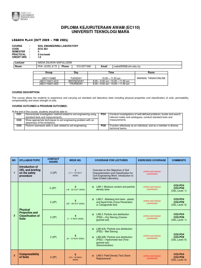 Diploma Kejuruteraan Awam (Ec110) Universiti Teknologi Mara: LESSON ...