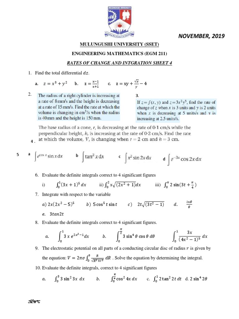 EGM 211 Tutorial Sheet 4 | PDF | Trigonometric Functions | Integral