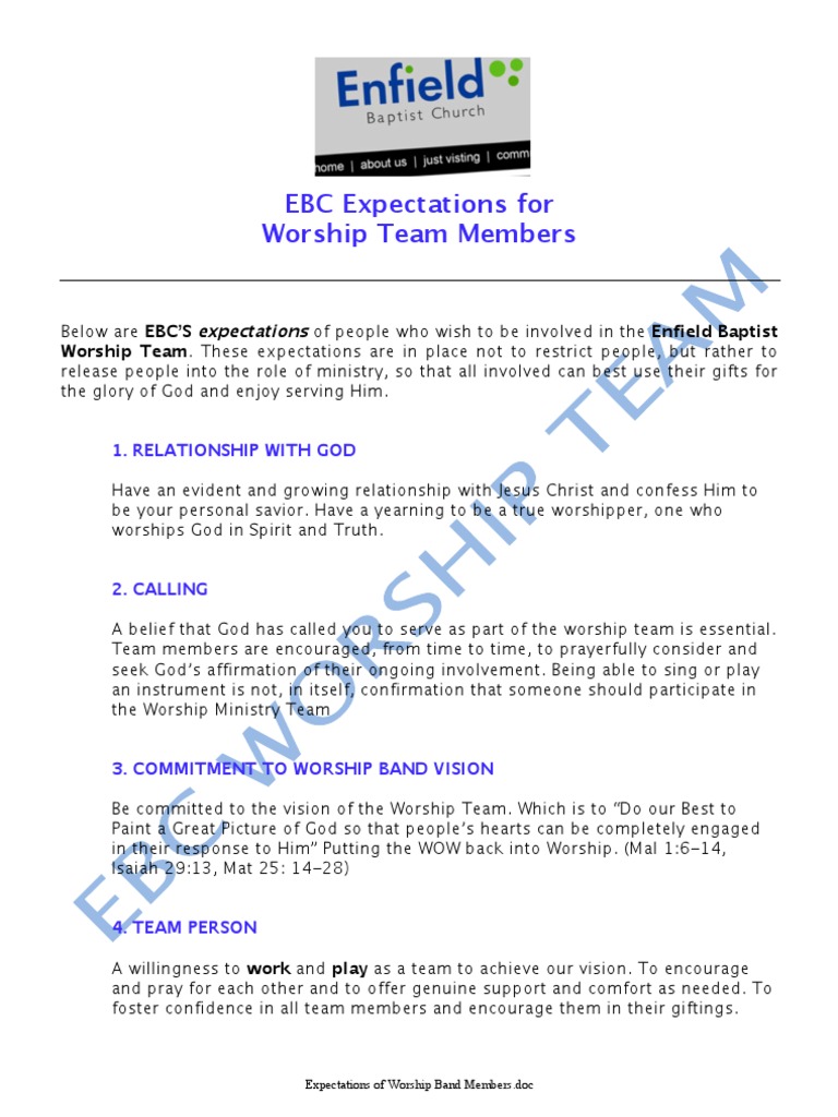 EBC Worship Team Member Expectations | PDF | Contemporary Worship Music ...