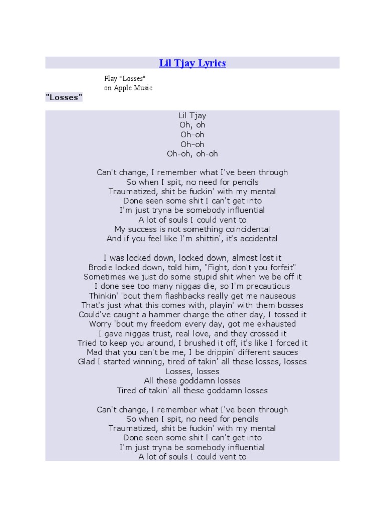 Lil Tjay Lyrics | PDF