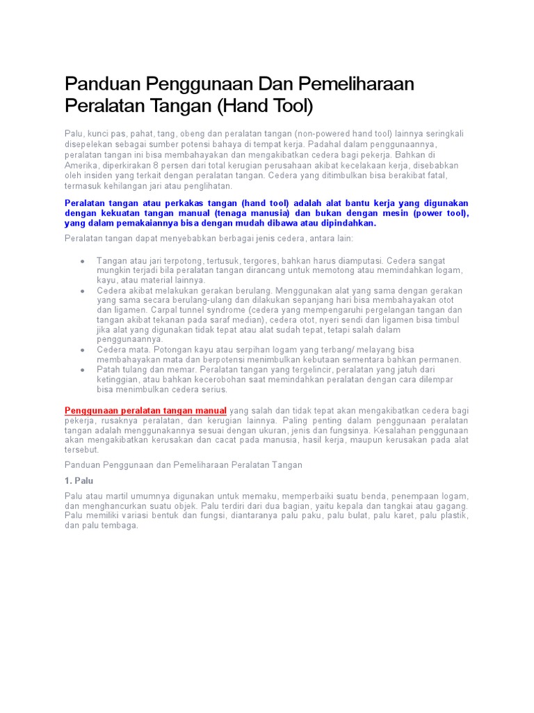 Panduan Penggunaan Dan Pemeliharaan Peralatan Tangan | PDF