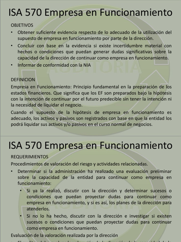 ISA 570 Empresa en Funcionamiento | PDF | Auditoría | Probabilidad