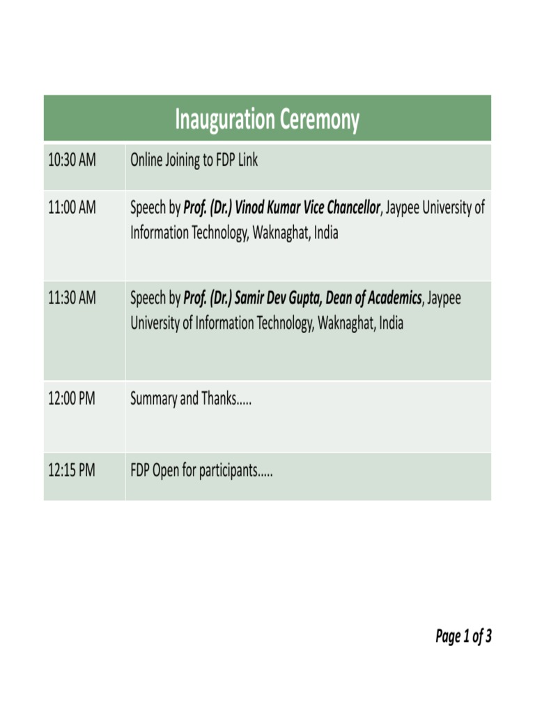 Inauguration Ceremony: Page 1 of 3 | PDF | Digital Technology ...