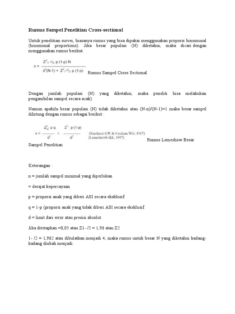 Rumus Sampel Penelitian Cross-Sectional | PDF | Metode & Bahan Ajar ...