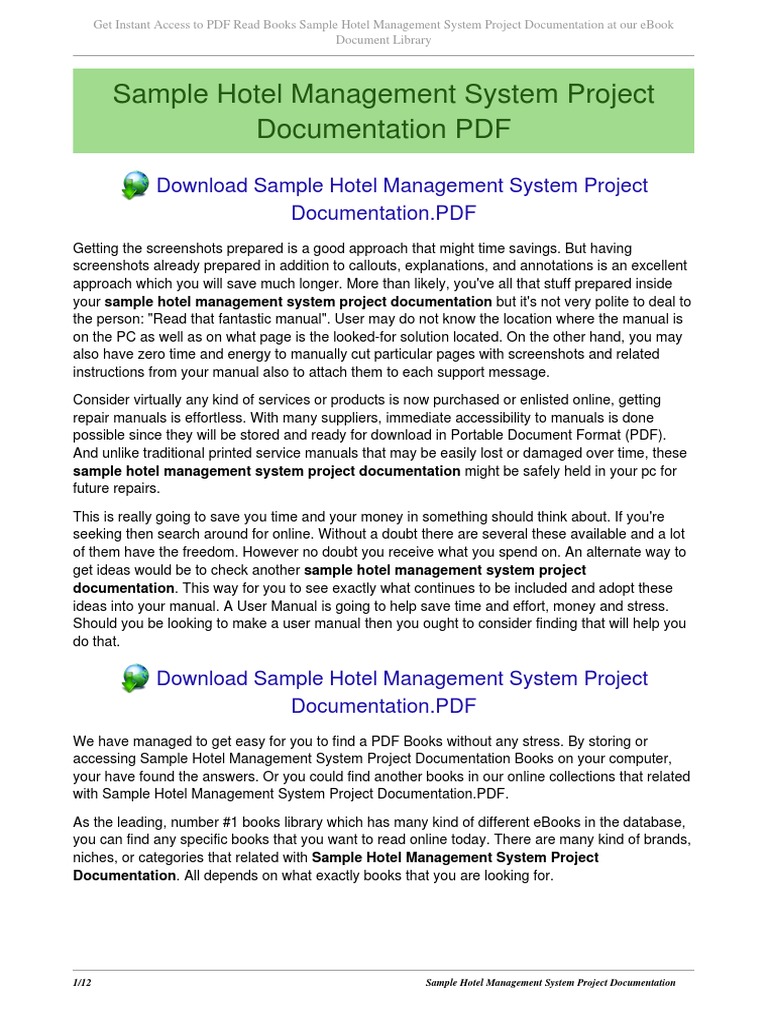 Sample Hotel Management System Project Documentation PDF | PDF | E ... Sample Hotel Management System Project Documentation PDF | PDF | E ...