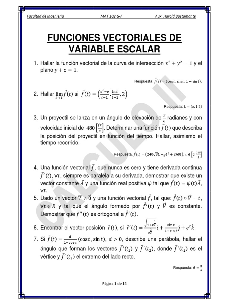 Funciones Vectoriales de Variable Escalar | PDF | Curva | Aceleración