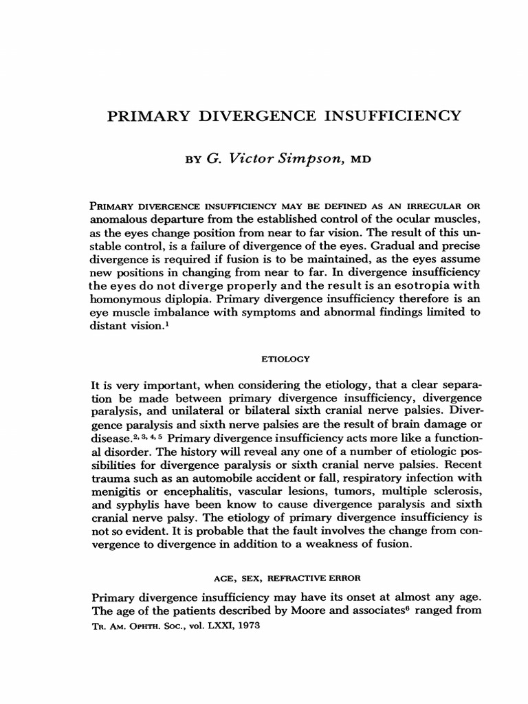 Primary Divergence Insufficiency: An Analysis of Symptoms, Measurements ...