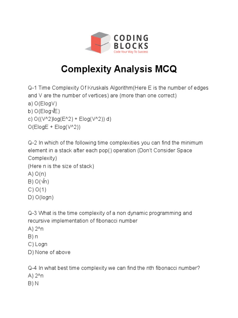 Complexity Analysis MCQ | PDF | Time Complexity | Array Data Structure