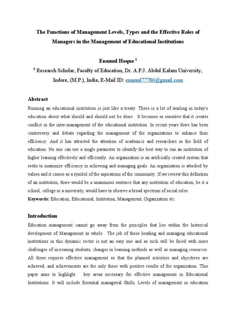 The Functions of Management Levels, Types and The Effective Roles of ...