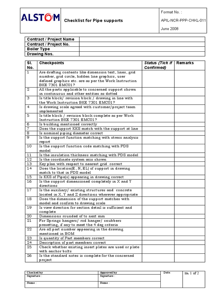 Checklist - Pipe Supports | PDF | Pipe (Fluid Conveyance) | Computing