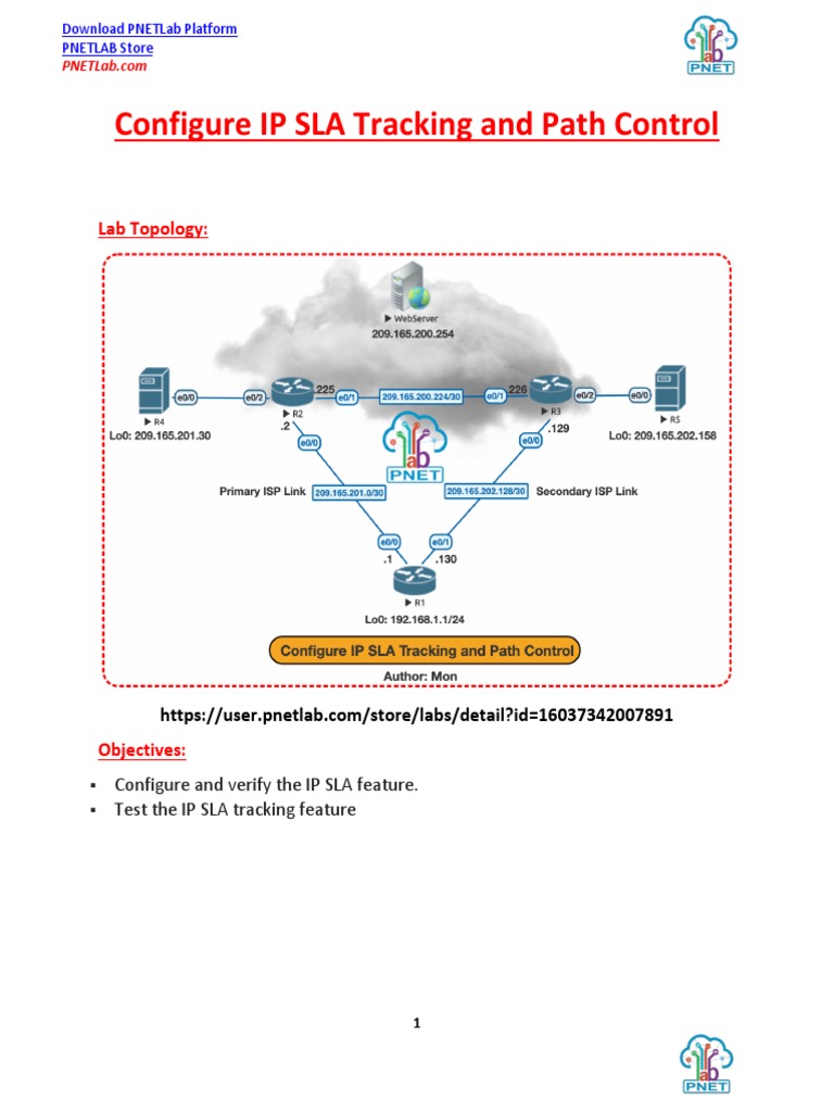 Configure IP SLA Tracking and Path Control: Lab Topology | PDF | Router (Computing) | Ip Address