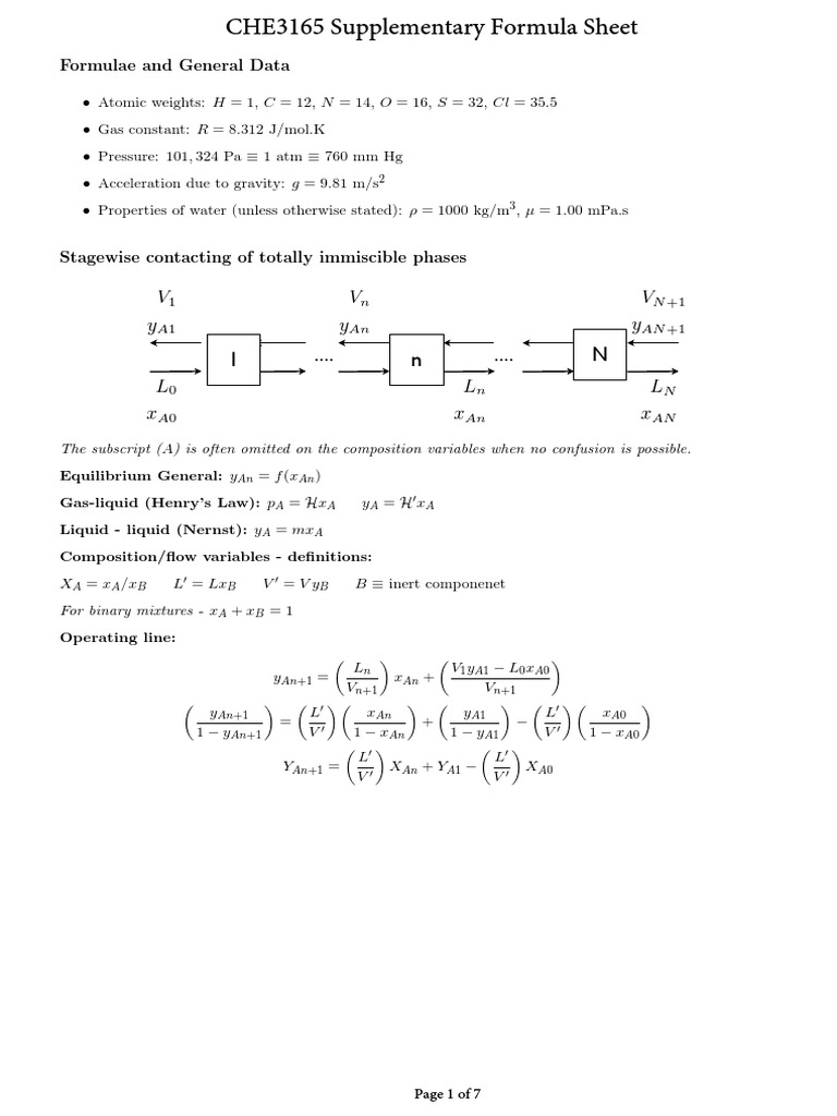 Chemical Engineering Formulas | PDF | Physical Quantities | Chemical ...