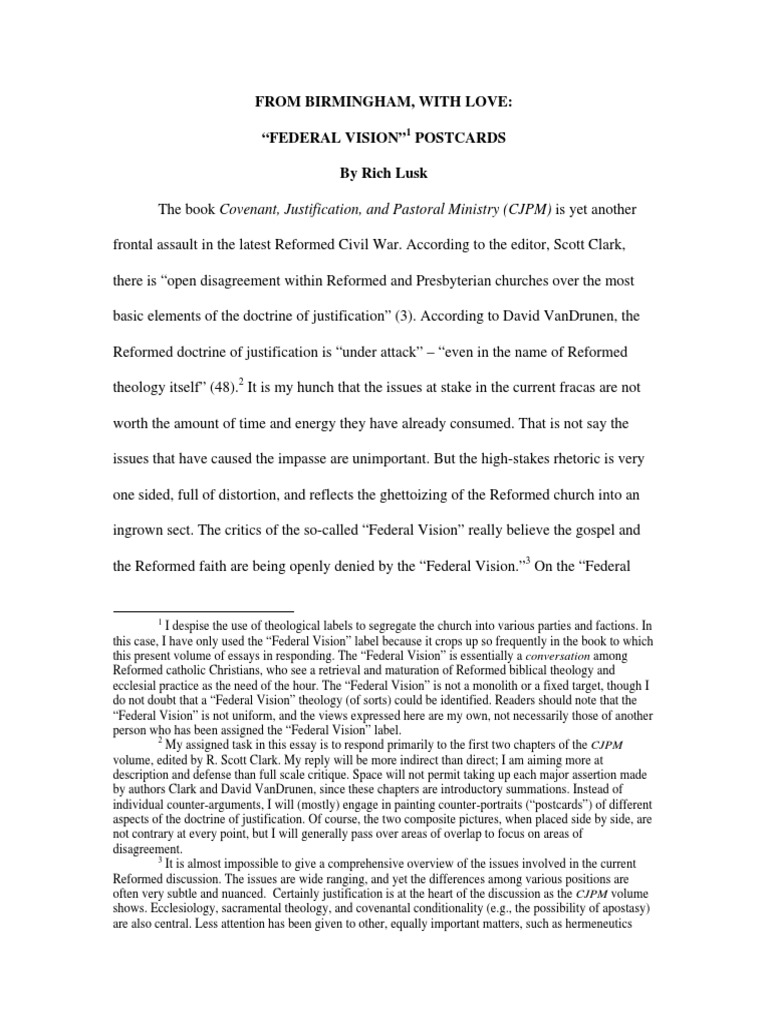 Published Federal Vision Postcards | PDF | Justification (Theology ...
