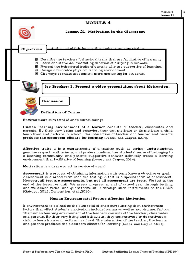Creating a Motivating Learning Environment | PDF | Educational ...