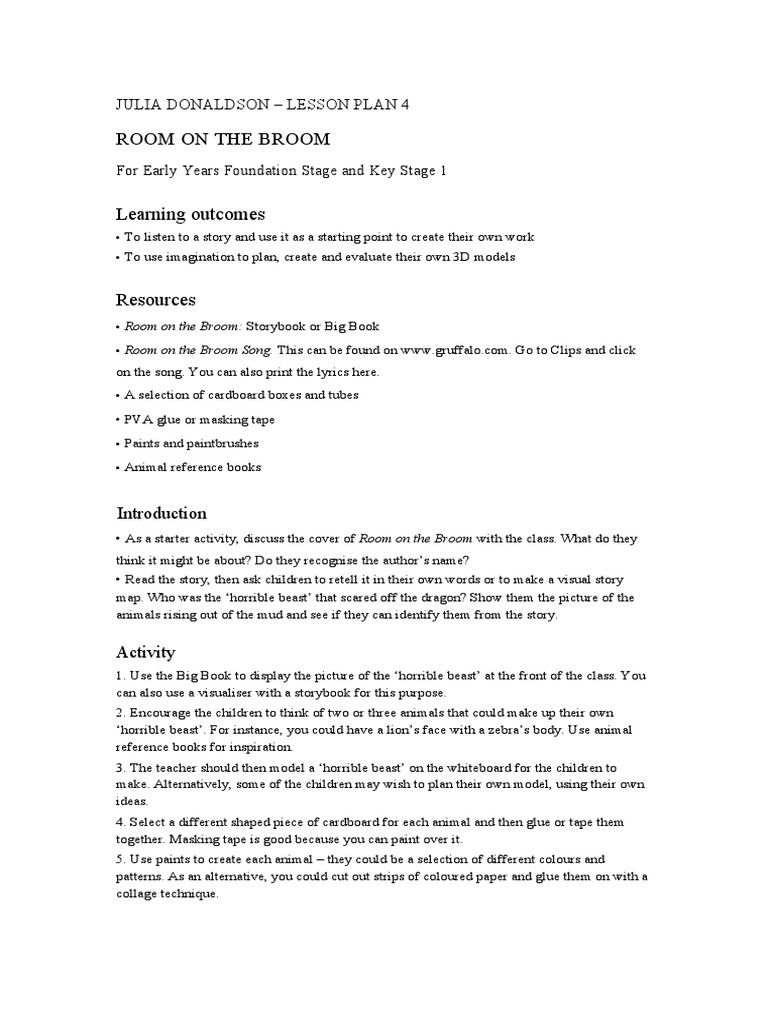 Julia Donaldson Room On The Broom Lesson Plan | PDF | Behavior ...