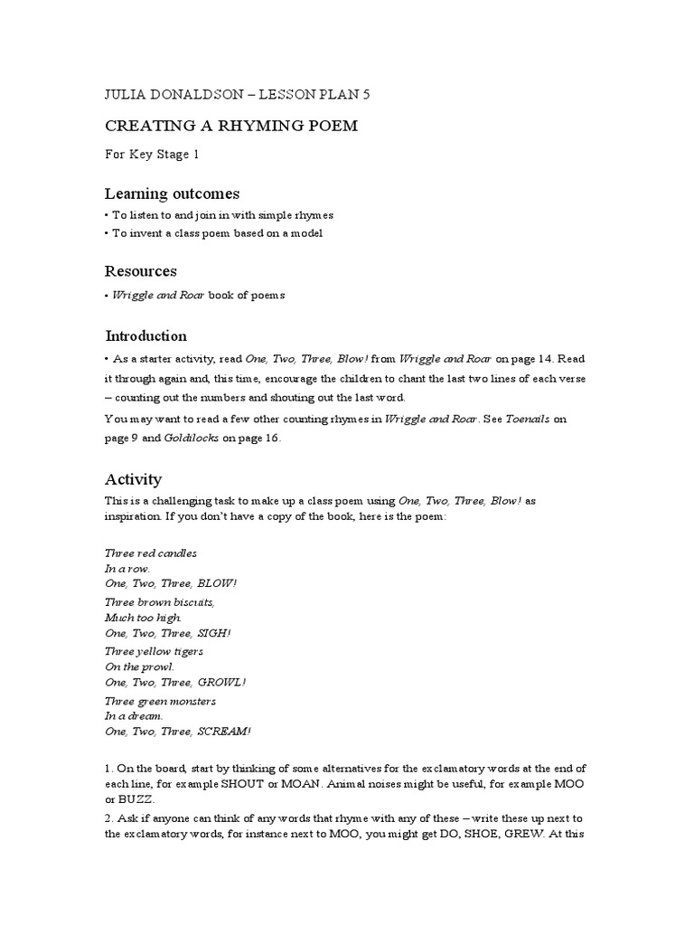 Rhyming Poem Lesson Plan for Kids | PDF | Poetry | Books