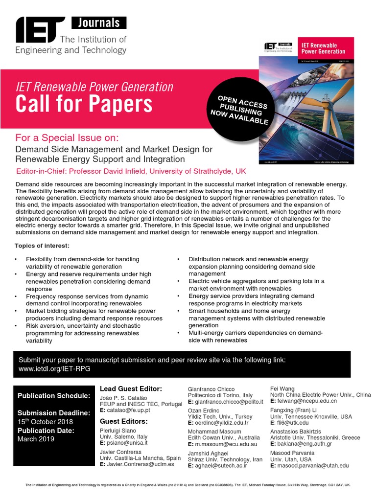 Call For Papers: IET Renewable Power Generation | PDF | Renewable ...