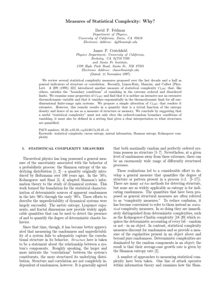 Measures of Statistical Complexity: Why? | PDF | Computational Complexity Theory | Markov Chain