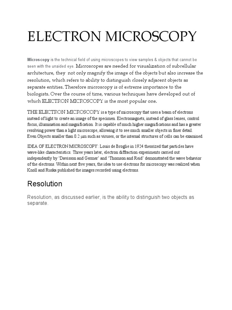 Electron Microscopy: Resolution | PDF