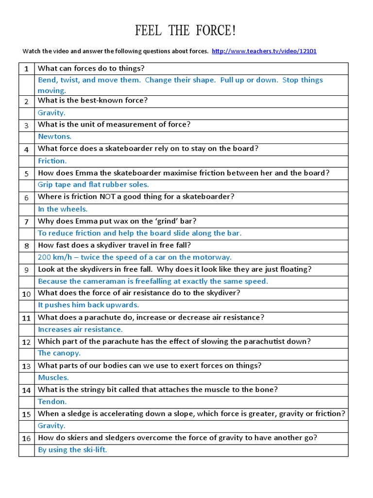 Forces - Video Question Sheet | PDF | Parachuting | Parachute