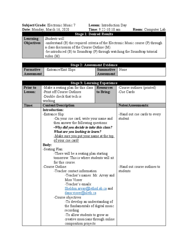 Week One Electronic Music Lesson Plans | PDF | String Instruments ...