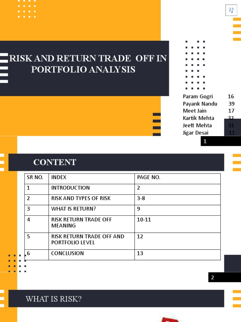 Risk and Return Trade Off in Portfolio Analysis | PDF | Financial Risk ...