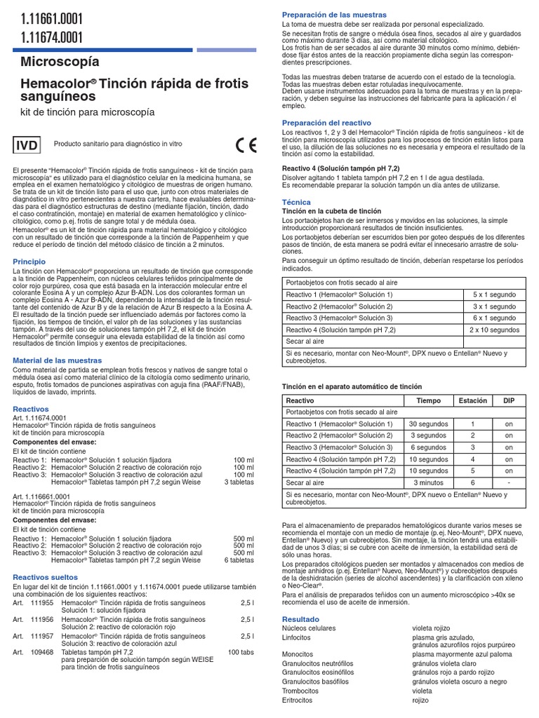 Especificaciones Del Hemacolor | PDF | Tinción | Sangre